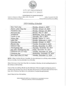City of Providence 2024 Holiday Schedule - City of Providence