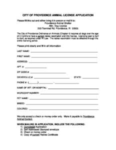 City of Providence Animal-License-Application - City of Providence