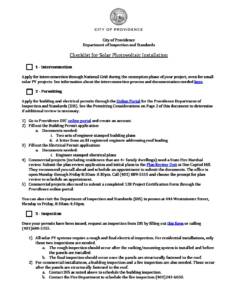 City of Providence Checklist for Solar PV Installation - City of Providence