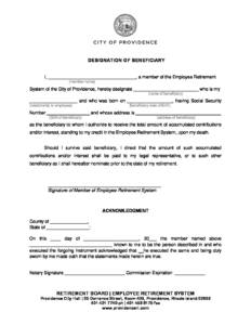City of Providence HR Form: Designation of Beneficiary - City of Providence
