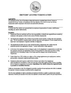 City of Providence HR Policy: Drivers' License Verification - City of ...