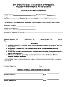 City of Providence FMLA: Request for Sick Leave Extension - City of ...