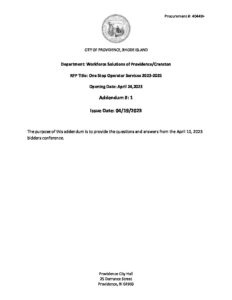 City of Providence Work Force Solutions- One Stop Operator Services ...